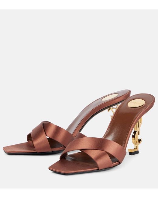Saint Laurent Opyum 85 Satin Mules in Brown | Lyst