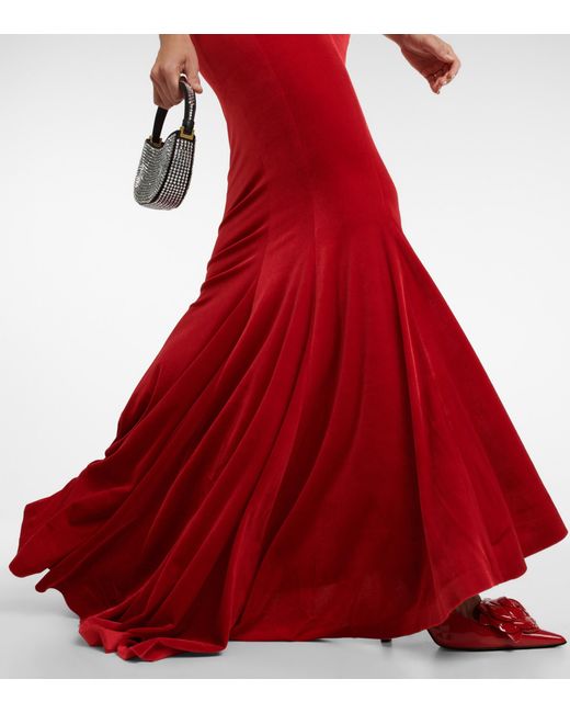 Norma Kamali Fishtail Velvet Gown in Red | Lyst