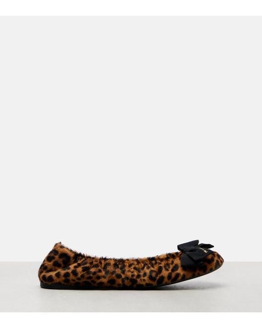 Prada Leopard-Print Calf Hair Ballet Flats in Brown | Lyst UK