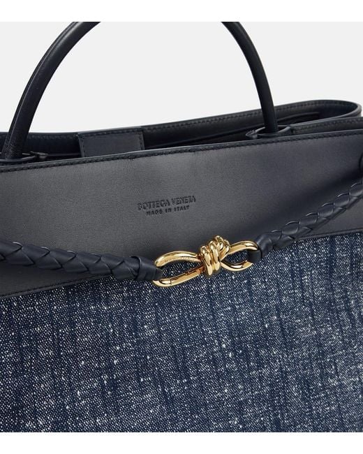Bottega Veneta Large Denim Bouclé Andiamo Top-Handle Bag in Blue | Lyst