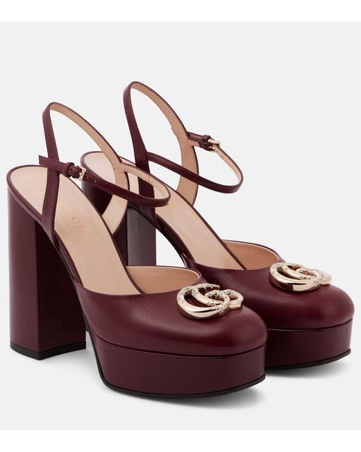 Gucci Double G Leather Platform Pumps in Brown | Lyst