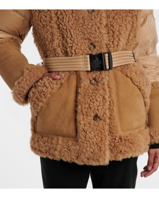 Moncler Chaiten Shearling-Trimmed Down Jacket in Brown | Lyst