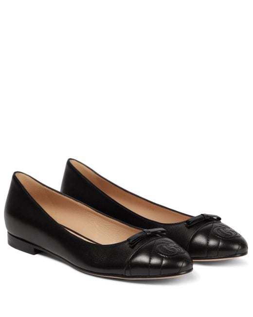 Gucci Double G Leather Ballet Flats in Black - Lyst