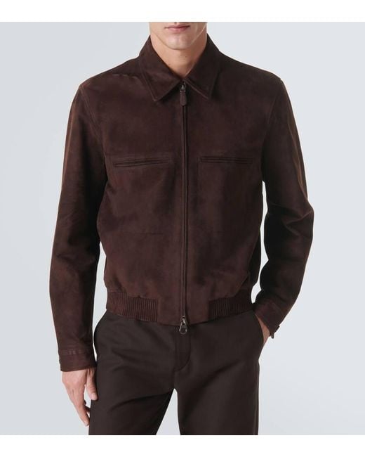 Loro Piana Kane Suede Bomber Jacket in Brown for Men | Lyst