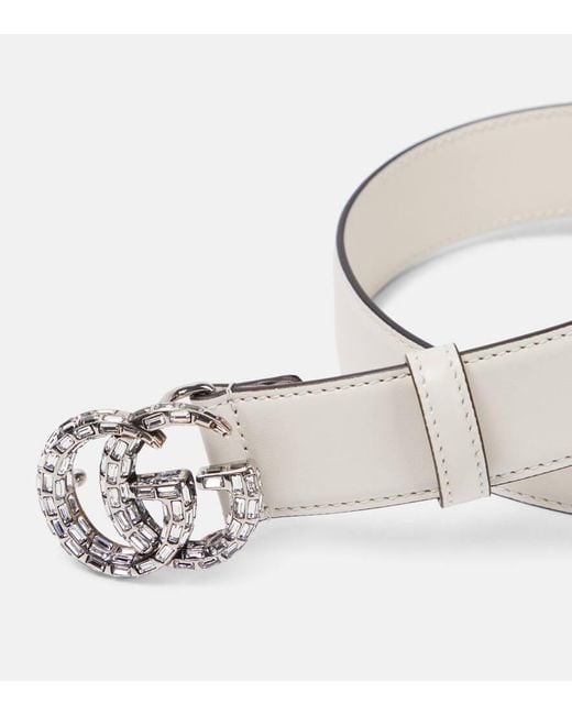 Gucci GG Marmont Embellished Leather Belt in White | Lyst