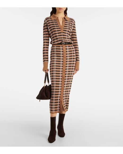 JOSEPH Checked Wool And Silk Polo Sweater in Brown | Lyst