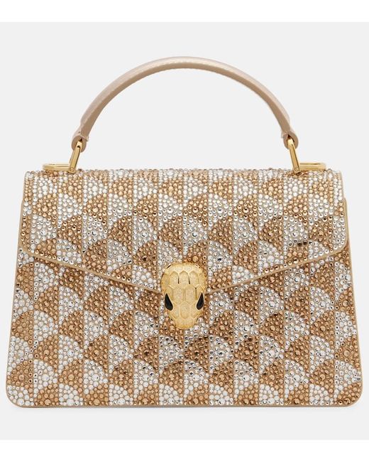 BVLGARI Serpenti Forever Mini Embellished Suede Tote Bag in Metallic ...