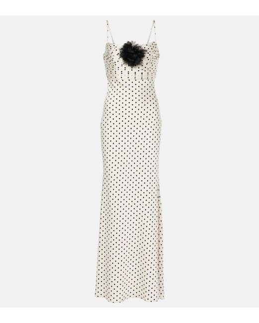 Self Portrait Floral Applique Polka Dot Satin Maxi Dress In White Lyst