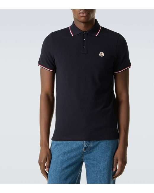 Moncler Permanent Cotton Jersey Polo Shirt in Blue for Men | Lyst