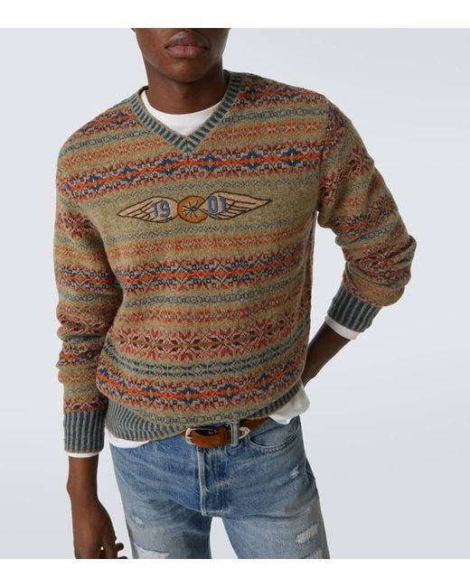 RRL Fair Isle Wool Sweater in Brown for Men | Lyst