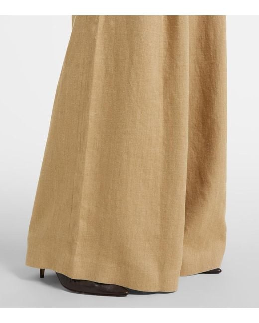 Ralph Lauren Greer Silk And Linen Wide-leg Pants in Natural | Lyst