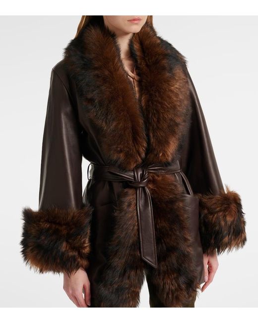 Chloé Shearling-Trimmed Leather Wrap Jacket in Brown | Lyst