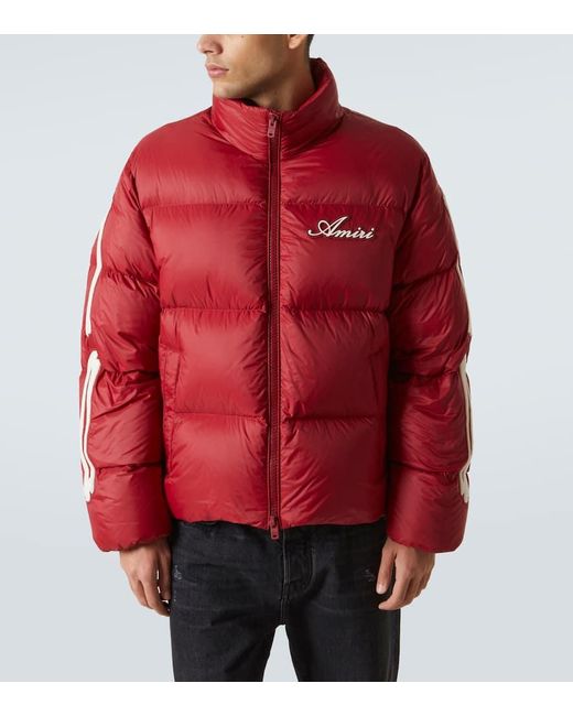 Amiri Bones Logo Patch-Applique Down Jacket in Red for Men | Lyst