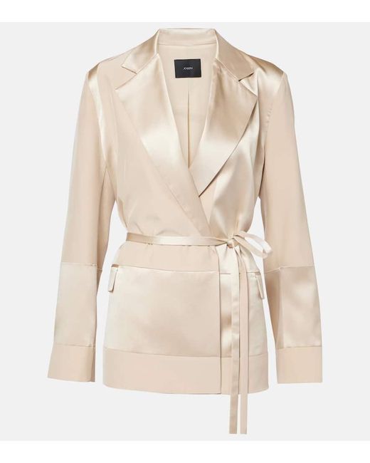 JOSEPH Amelia Silk Satin Jacket in Natural | Lyst