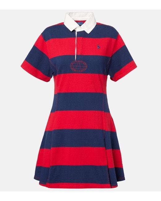Polo Ralph Lauren Striped Cotton Jersey Polo Dress in Red | Lyst