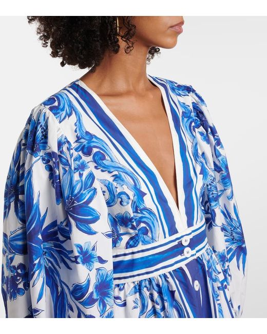 FARM Rio Garden Tiles Cotton Shirt Dress in Blue | Lyst