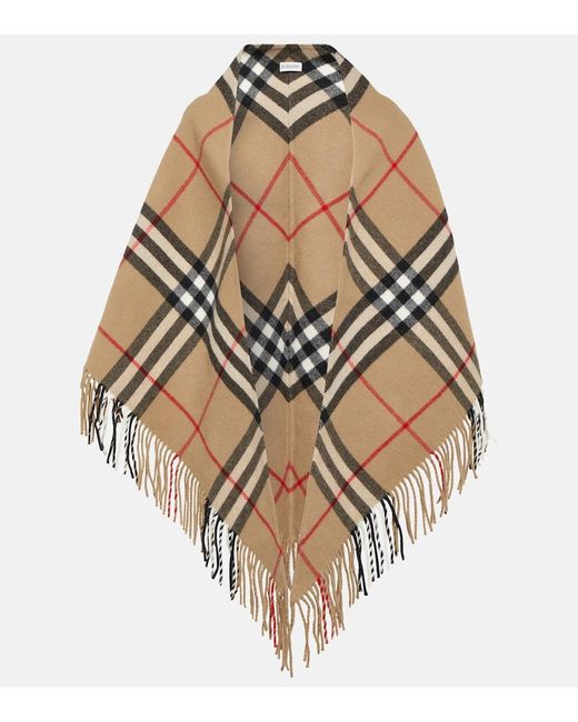 Burberry Checked Wool Cape in Natural | Lyst Burberry Checked Wool Cape in Natural | Lyst