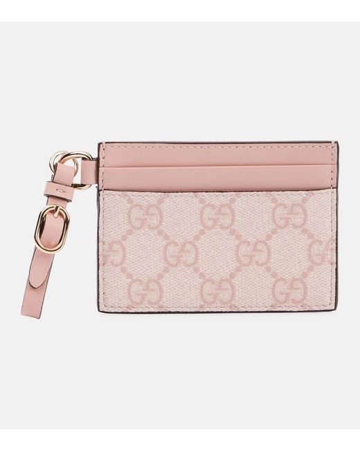 Gucci Gg Emblem Leather-Trimmed Card Holder in Pink | Lyst UK