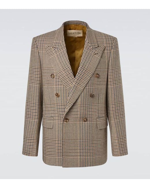 Valentino Prince Of Wales Check Virgin Wool Blazer in Natural for Men ...