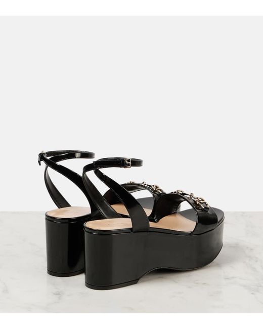 Gucci Horsebit Leather Platform Sandals in Black | Lyst
