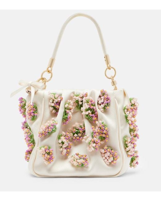 Self-Portrait Beaded Floral Satin Tote Bag in White | Lyst