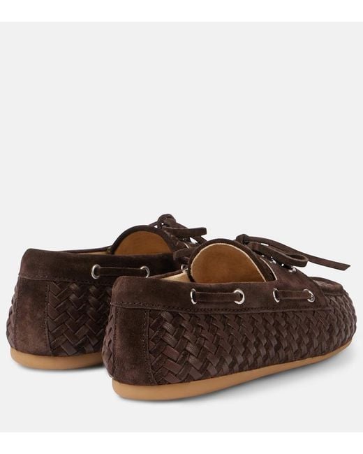Miu Miu Woven Leather And Suede Boat Shoes in Brown | Lyst