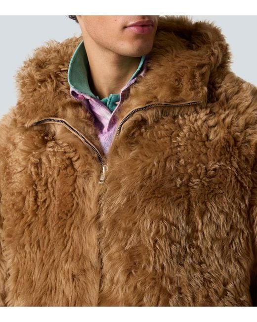 ERL Hooded Shearling Coat in Brown for Men | Lyst