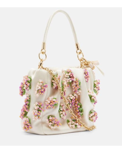 Self-Portrait Beaded Floral Satin Tote Bag in White | Lyst