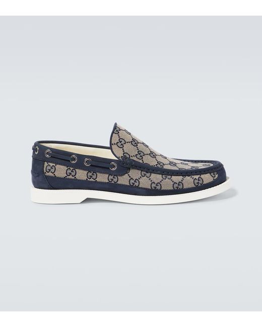 Gucci Gg Leather-Trimmed Canvas Boat Shoes in Blue for Men | Lyst