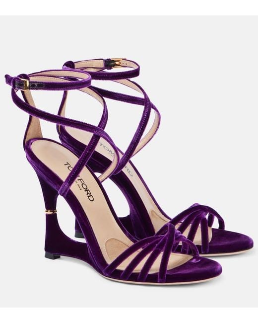 Tom Ford Paradis Velvet Wedge Sandals in Purple | Lyst