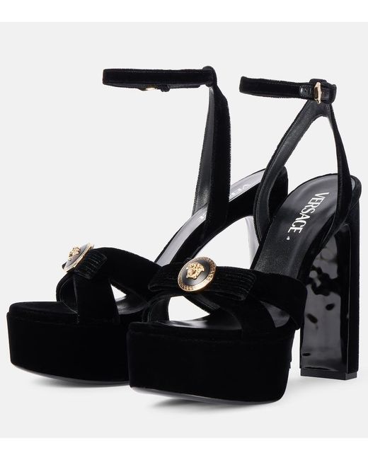 Versace Medusa Velvet Platform Sandals in Black | Lyst
