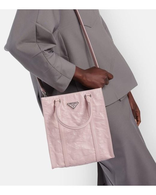 Prada Wrinkled Leather Tote Handbag For in Pink | Lyst