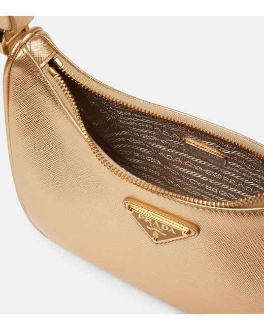 Prada Cleo Mini Leather Shoulder Bag in Natural | Lyst