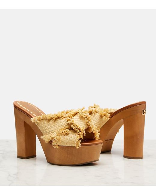 Dolce & Gabbana Raffia-Effect Platform Mules in Metallic | Lyst