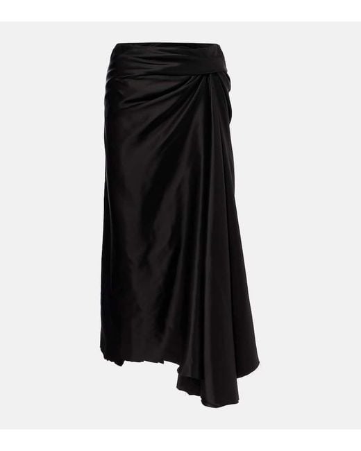 Balenciaga Draped Twill Midi Skirt in Black | Lyst