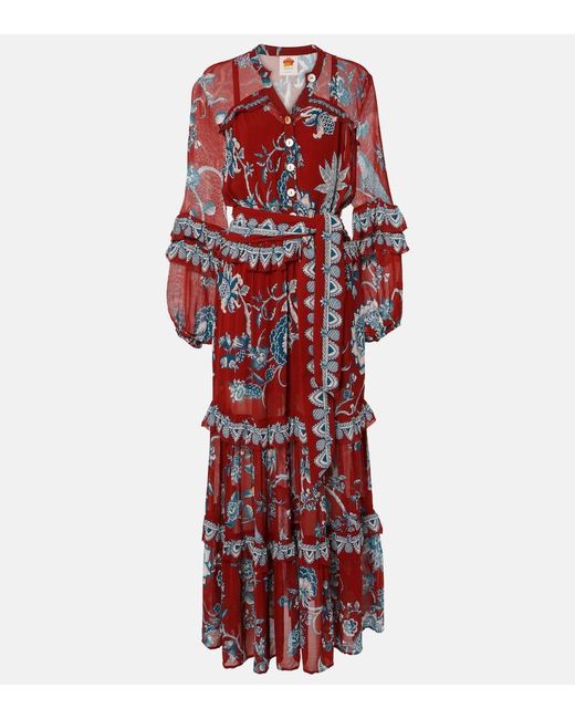 FARM Rio Tropical Landing Ruffled Maxi Dress in Red | Lyst