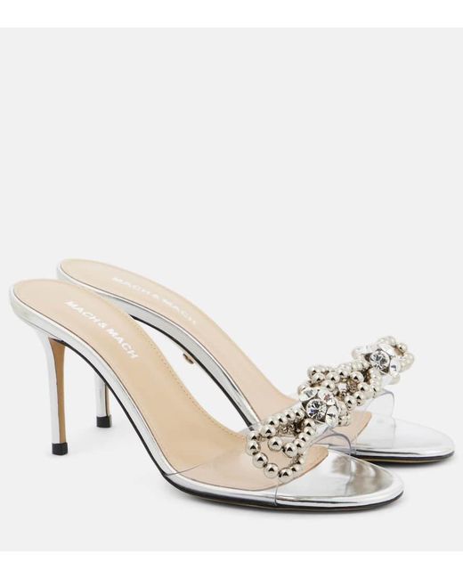 Mach & Mach Double Bow Embellished Sandals in Natural | Lyst