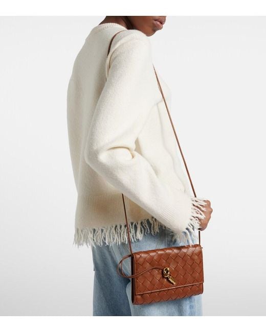 Bottega Veneta Andiamo Intrecciato Leather Pouch in Brown | Lyst UK