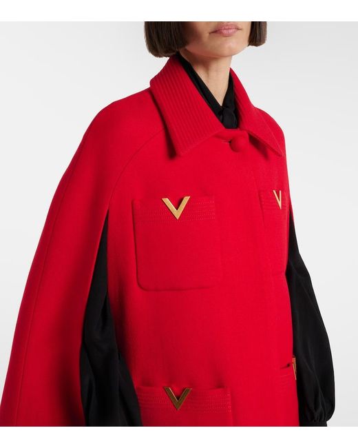 Valentino Vlogo Wool Cape in Red | Lyst UK