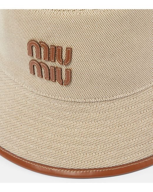Miu Miu Logo Canvas Bucket Hat in Natural | Lyst UK