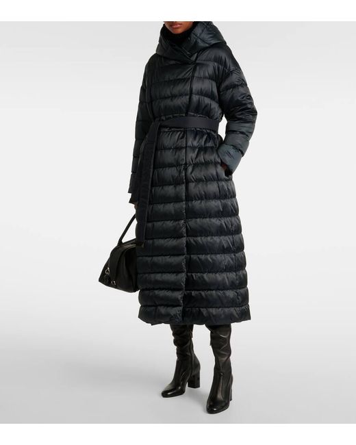 Max Mara Novelo Belted Puffer Coat in Blue | Lyst