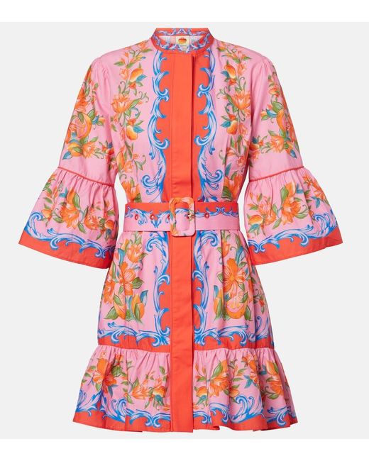 FARM Rio Floral Belted Cotton Minidress in Red | Lyst