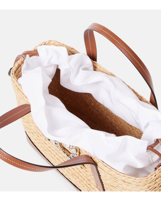 Roger Vivier Viv' Skate Small Raffia Tote Bag in Natural | Lyst