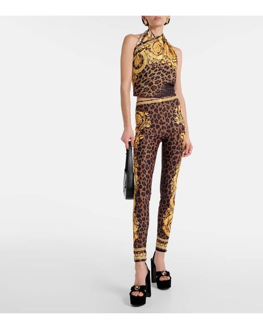 Versace Barocco Leopard-Print Leggings | Lyst