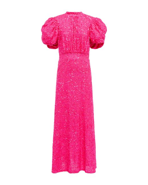 ROTATE BIRGER CHRISTENSEN Sequined Puff-sleeve Maxi Dress in Pink | Lyst