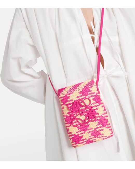 Loewe Square Mini Raffia Crossbody Bag in Pink | Lyst