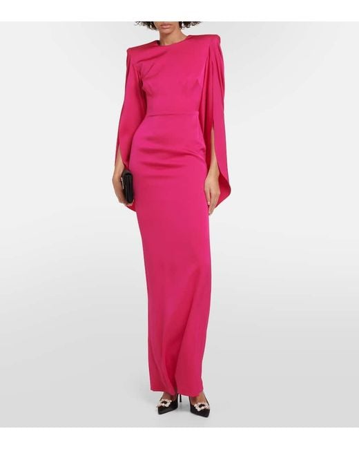 Alex Perry Satin Crepe Cape-detail Gown in Pink | Lyst
