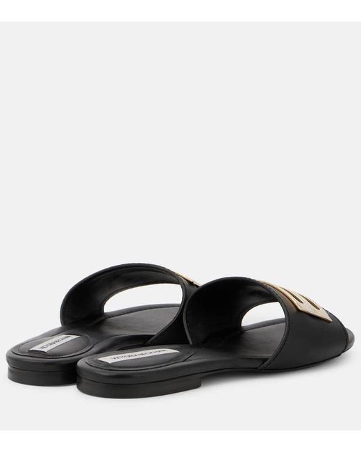 Victoria Beckham Logo Leather Slides in Black | Lyst