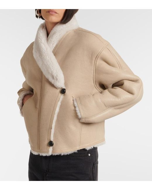 Isabel Marant Shearling-Trimmed Leather Biker Jacket in Natural | Lyst