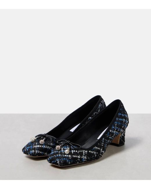 Jimmy Choo Elme 45 Bow-Detail Tweed Pumps in Blue | Lyst